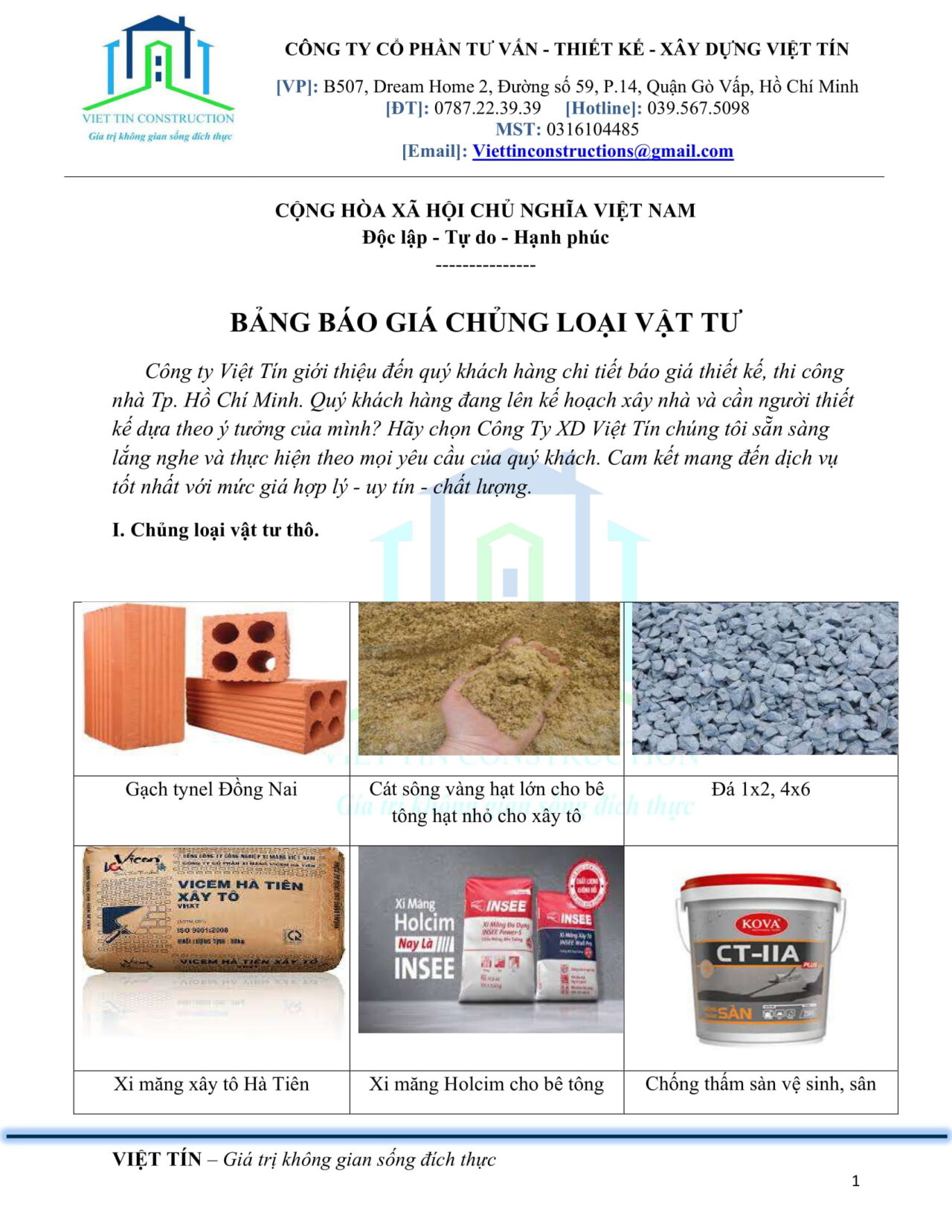 Xây dựng trọn gói - Báo giá thi công nhà trọn gói | Việt Tín
